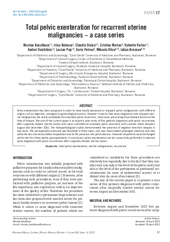 (PDF) Total pelvic exenteration for recurrent uterine malignancies – a ...
