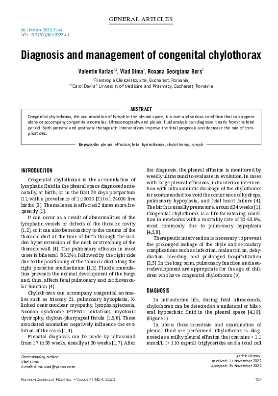 (PDF) Diagnosis and management of congenital chylothorax