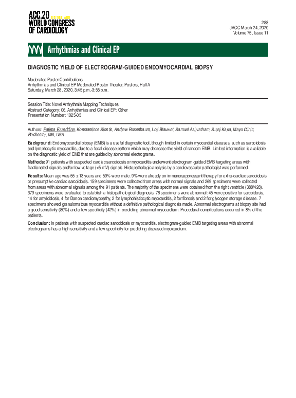 (PDF) Diagnostic Yield of Electrogram-Guided Endomyocardial Biopsy