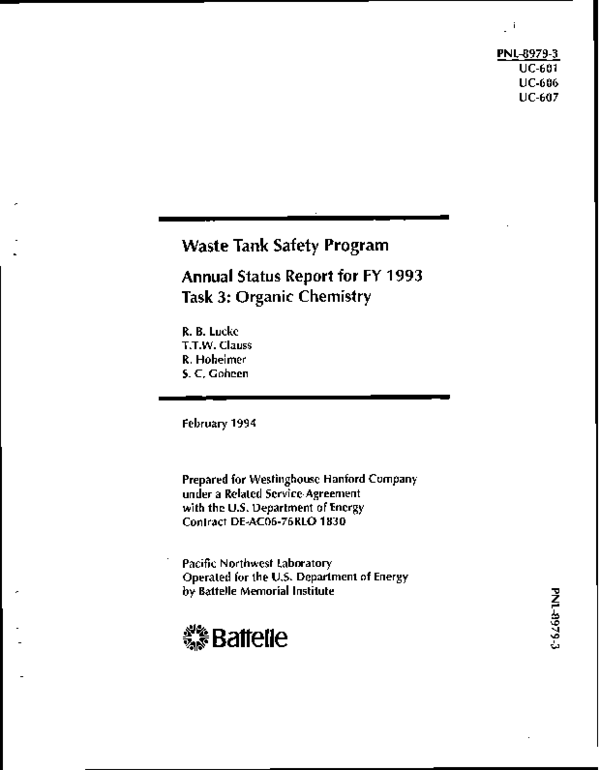 (PDF) Waste Tank Safety Program. Annual status report for FY 1993, Task ...