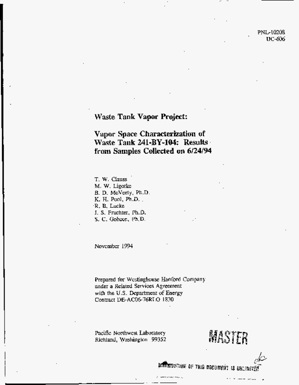 (PDF) Waste tank vapor project: Vapor space characterization of waste ...