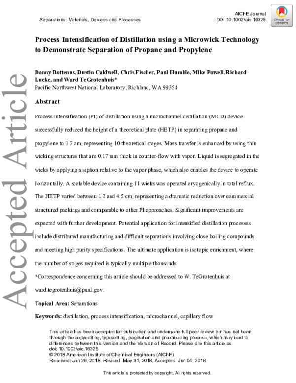 (PDF) Process intensification of distillation using a microwick ...