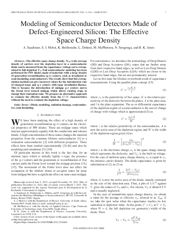 (PDF) Modeling of Semiconductor Detectors Made of Defect-Engineered ...