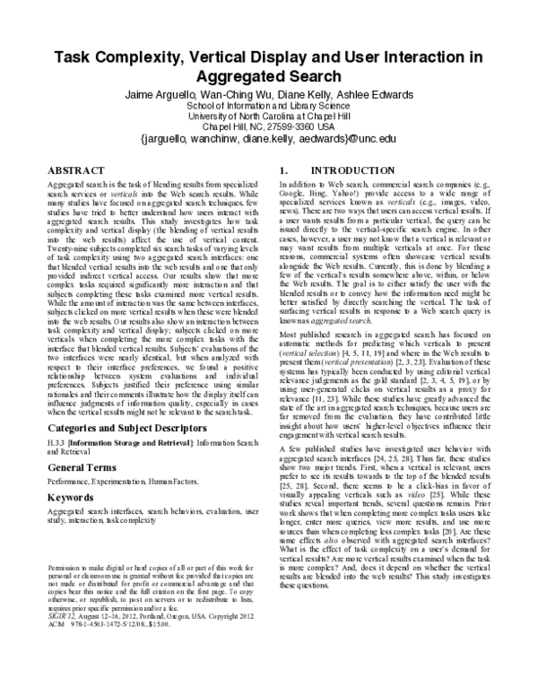 Pdf Task Complexity Vertical Display And User Interaction In