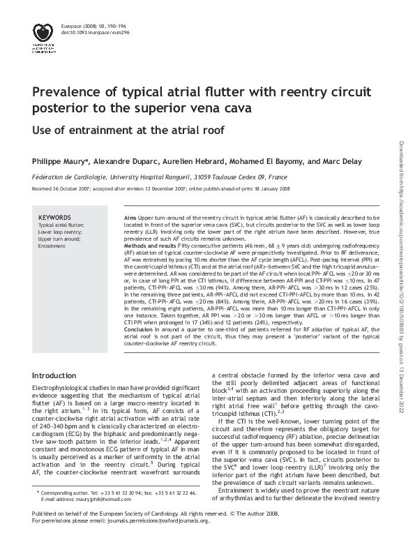 (PDF) Prevalence of typical atrial flutter with reentry circuit posterior to the superior vena ...