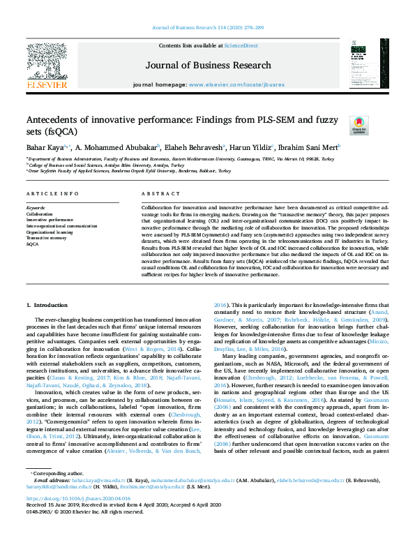 (PDF) Antecedents of innovative performance: Findings from PLS-SEM and ...