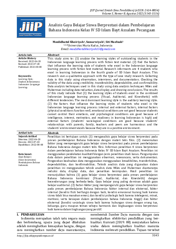 (PDF) Analisis Gaya Belajar Siswa Berprestasi dalam Pembelajaran Bahasa ...