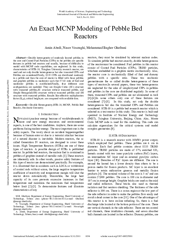 (PDF) An Exact MCNP Modeling of Pebble Bed Reactors