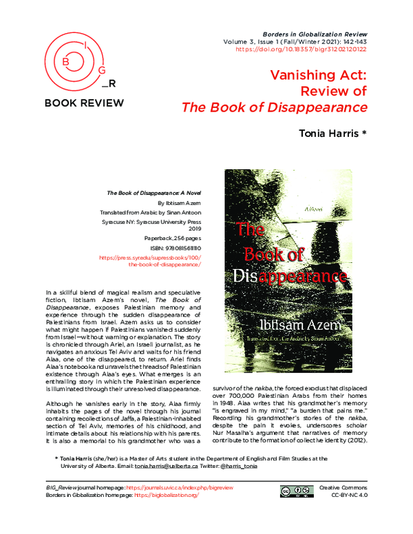 (PDF) Vanishing Act: Review of The Book of Disappearance | Tonia Harris ...