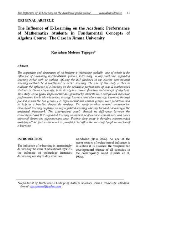 (PDF) The Influence of E-Learning on the Academic Performance of ...