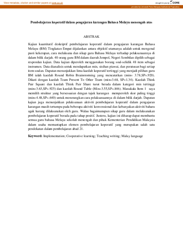 (PDF) Pembelajaran koperatif dalam pengajaran karangan Bahasa Melayu ...