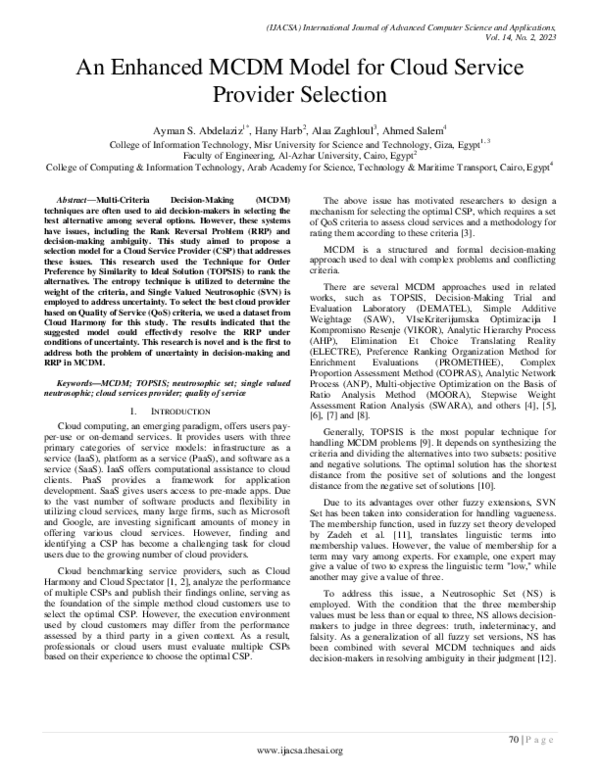 (PDF) An Enhanced MCDM Model for Cloud Service Provider Selection