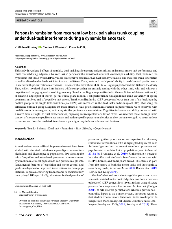 (PDF) Persons in remission from recurrent low back pain alter trunk ...