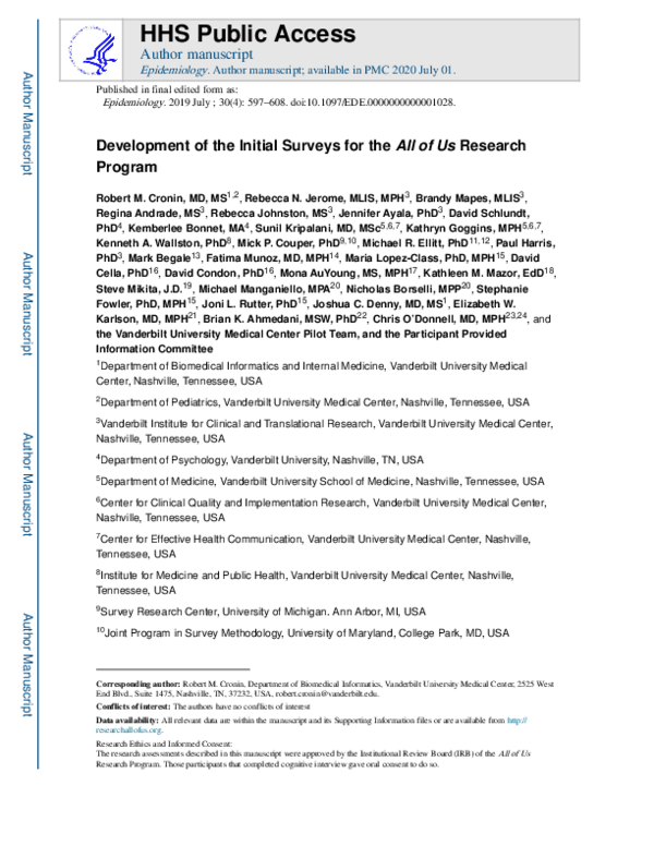 (PDF) Development of the Initial Surveys for the All of Us Research Program