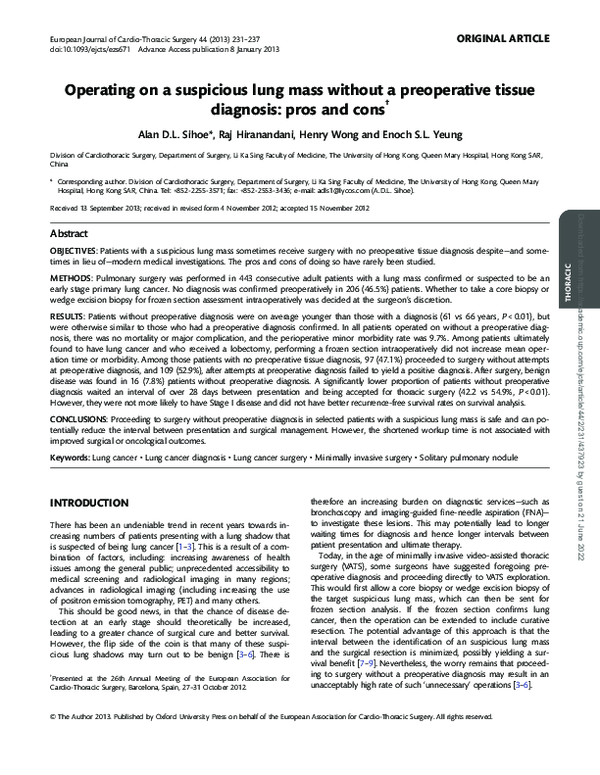 (PDF) Operating on a suspicious lung mass without a preoperative tissue ...