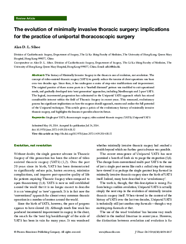 (PDF) The evolution of minimally invasive thoracic surgery ...
