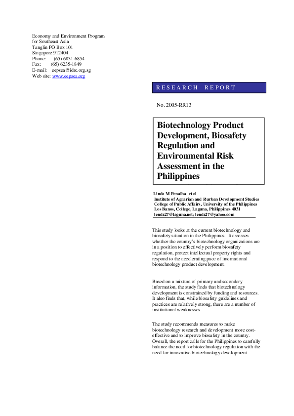 (PDF) Biotechnology product development, biosafety regulation and ...