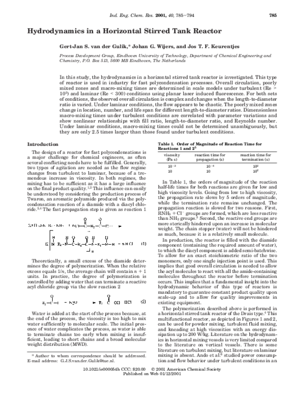 (PDF) Hydrodynamics in a Horizontal Stirred Tank Reactor
