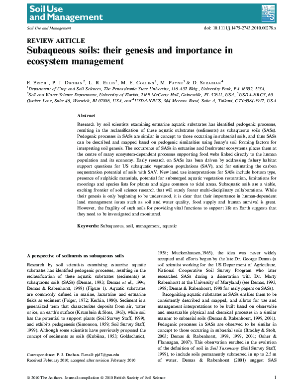 (PDF) Subaqueous soils: their genesis and importance in ecosystem ...