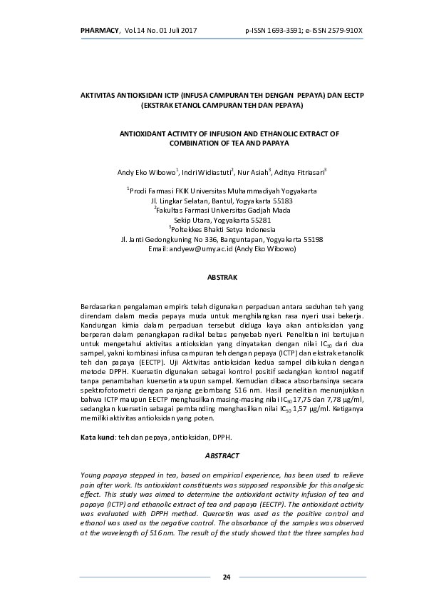 (PDF) Aktivitas Antioksidan ICTP (Infusa Campuran Teh Dengan Pepaya ...