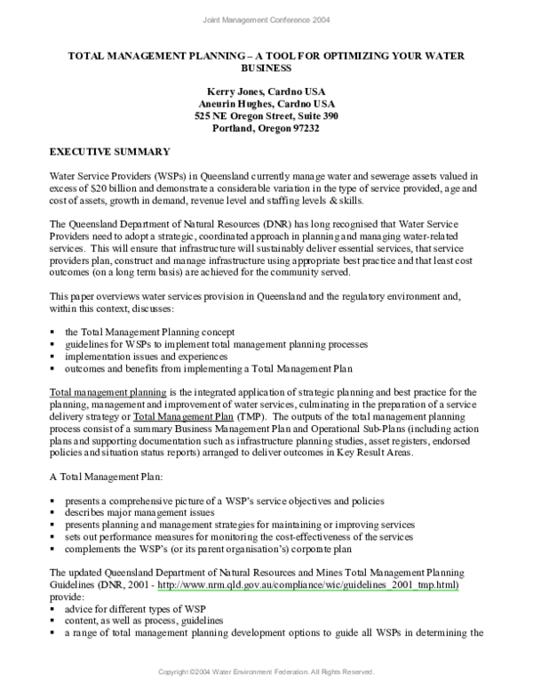 (PDF) Total Management Planning – a Tool for Optimizing Your Water Business