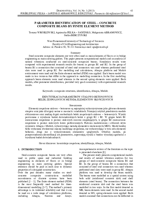(PDF) Parameter identification of steel-concrete composite beams by finite element method