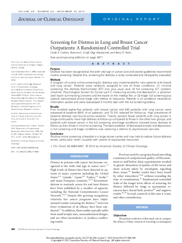 (PDF) Screening for Distress in Lung and Breast Cancer Outpatients: A ...