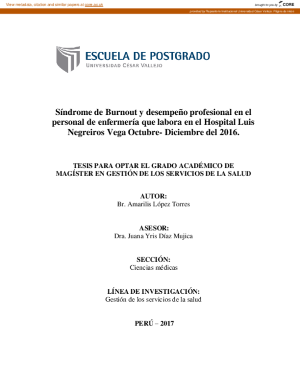 (PDF) Síndrome de Burnout y desempeño profesional en el personal de enfermería que labora en el ...