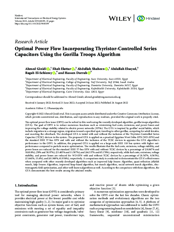 (PDF) Optimal Power Flow Incorporating Thyristor-Controlled Series Capacitors Using the Gorilla ...