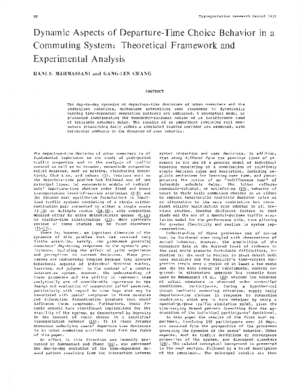 Pdf Dynamic Aspects Of Departure Time Choice Behavior In A Commuting