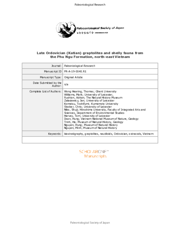 (PDF) Late Ordovician (Katian) Graptolites and Shelly Fauna from the ...