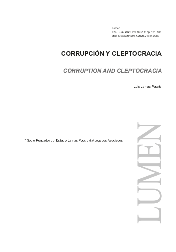 (PDF) Corrupción y cleptocracia