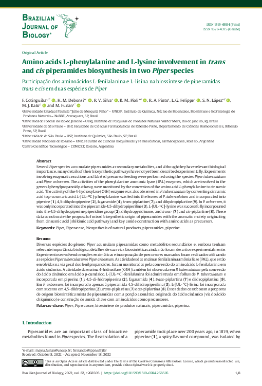 (PDF) Amino Acids in Piperamide Biosynthesis