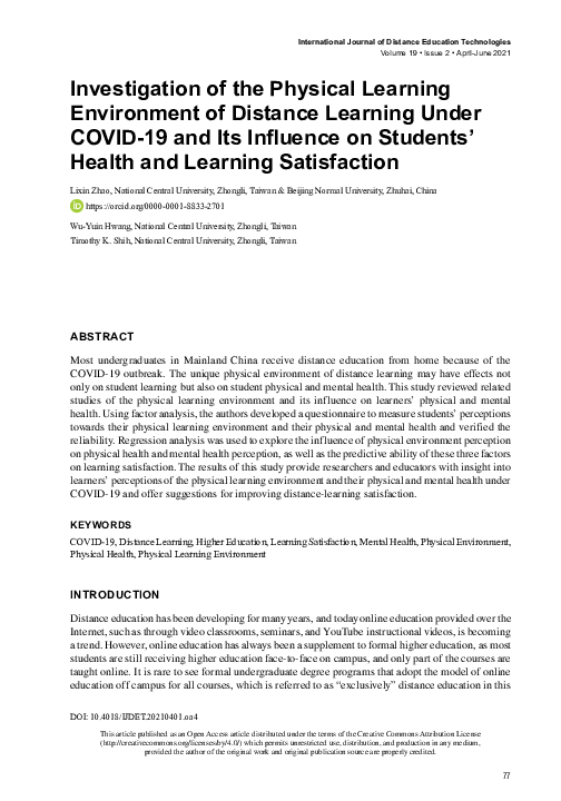 (PDF) Investigation of the Physical Learning Environment of Distance ...