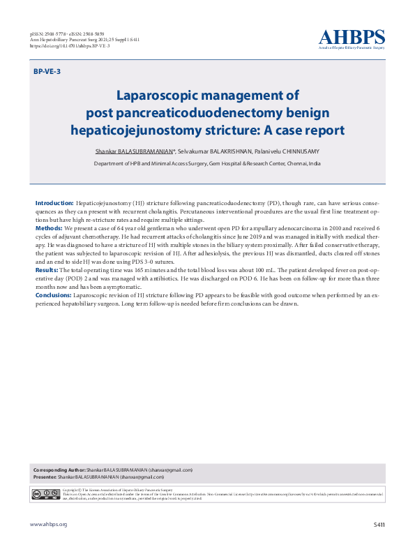 (PDF) Laparoscopic management of post pancreaticoduodenectomy benign ...