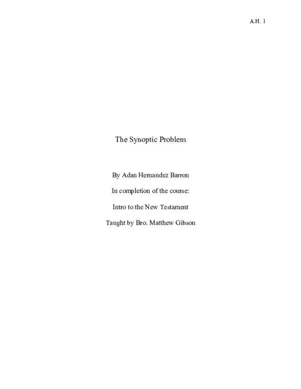 (DOC) The Synoptic Problem