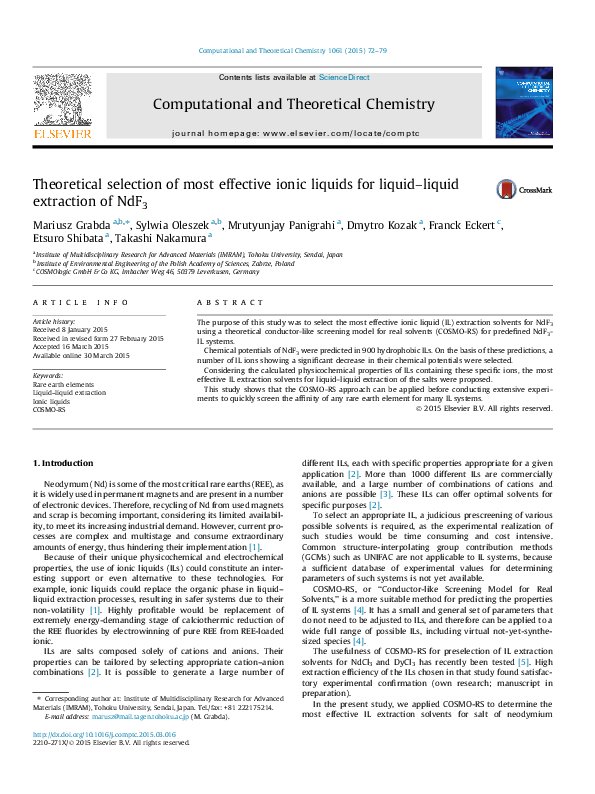 (PDF) Theoretical selection of most effective ionic liquids for liquid ...