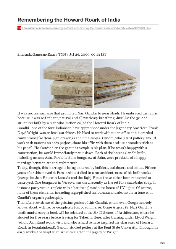 (PDF) “Remembering the Howard Roark of India” Preview of Nari Gandhi by ...