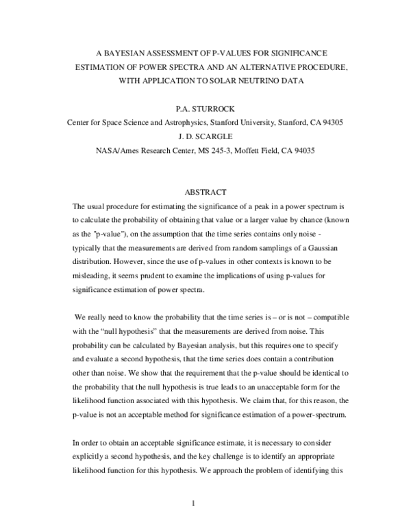 (PDF) A Bayesian Assessment of P -Values for Significance Estimation of ...