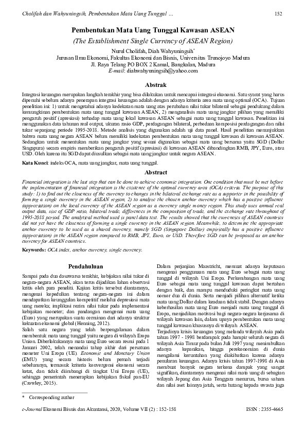 (PDF) Pembentukan Mata Uang Tunggal Kawasan ASEAN (PDF) Pembentukan Mata Uang Tunggal Kawasan ASEAN