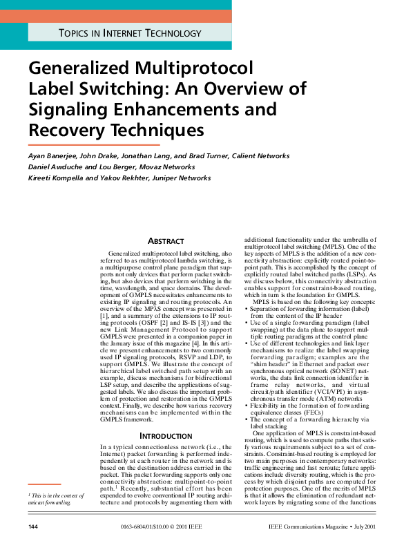 (PDF) Generalized multiprotocol label switching: an overview of signaling enhancements and ...