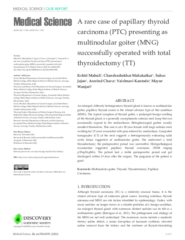 (PDF) A rare case of papillary thyroid carcinoma (PTC) presenting as ...