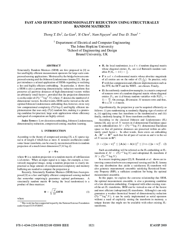 (PDF) Fast and efficient dimensionality reduction using Structurally Random Matrices
