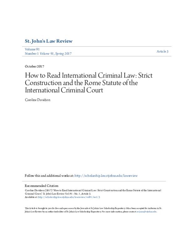 (PDF) How to Read International Criminal Law: Strict Construction and ...