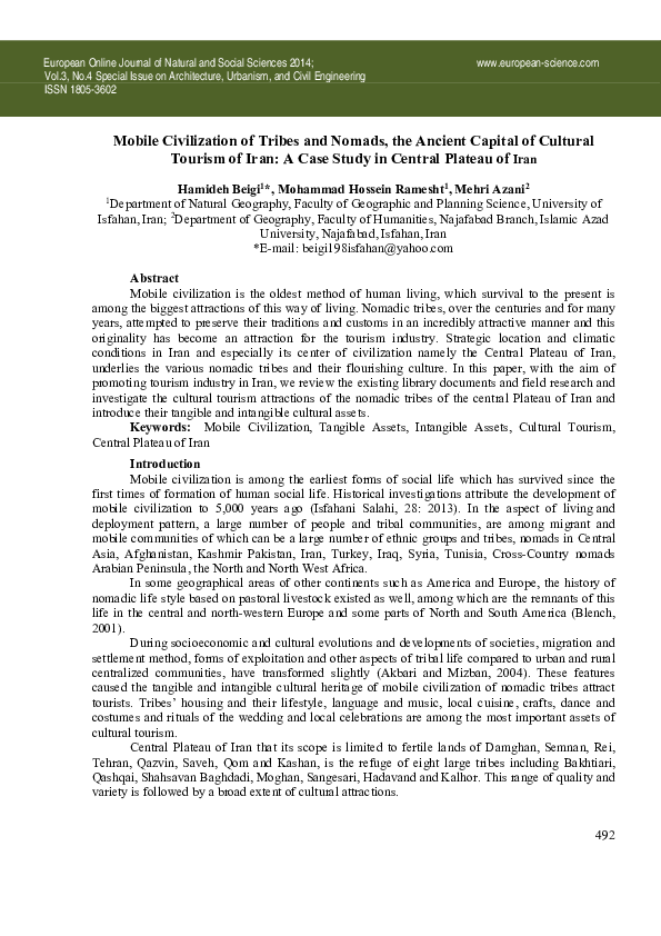 (PDF) Mobile Civilization of Tribes and Nomads , the Ancient Capital of Cultural Tourism of Iran ...