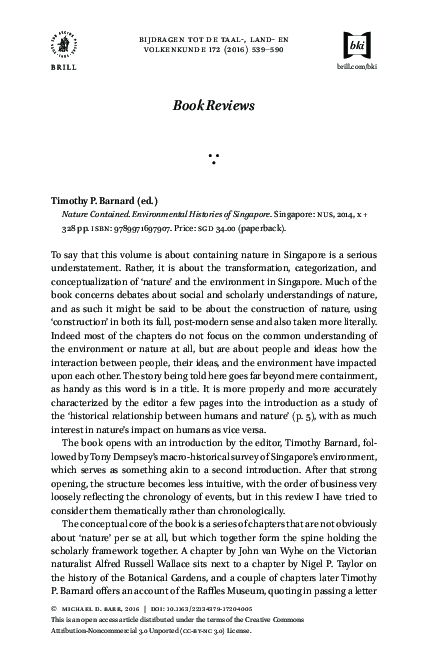 (PDF) Nature Contained: Environmental Histories of Singapore. Edited by ...