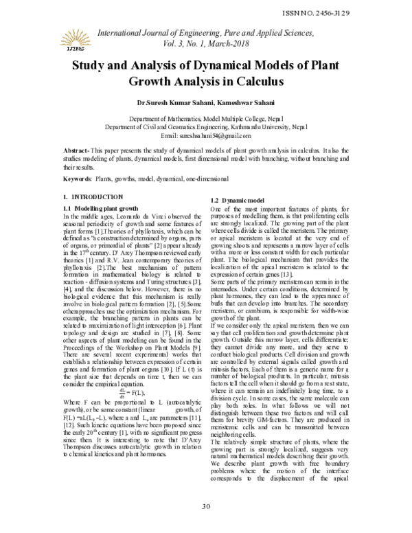 (PDF) Study and Analysis of Dynamical Models of Plant Growth Analysis ...