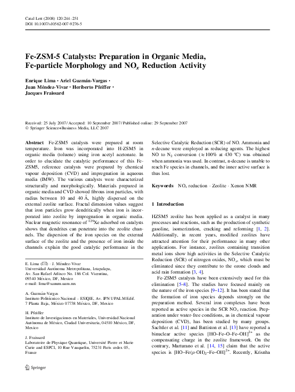 (PDF) Fe-ZSM-5 Catalysts: Synthesis, Morphology, and NOx Reduction