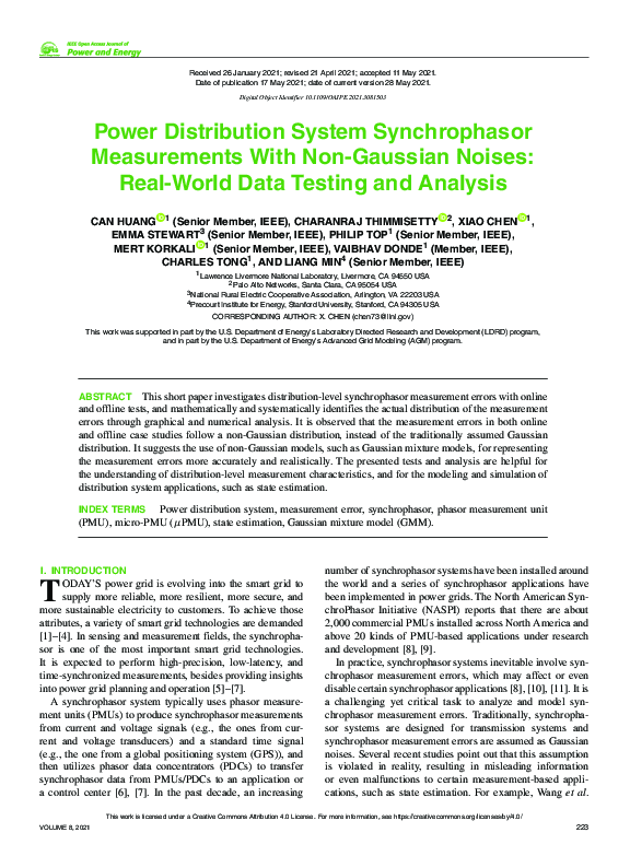 (PDF) Power Distribution System Synchrophasor Measurements With Non-Gaussian Noises: Real-World ...