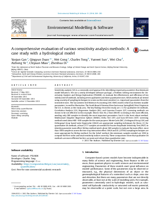 (PDF) A comprehensive evaluation of various sensitivity analysis methods: A case study with a ...
